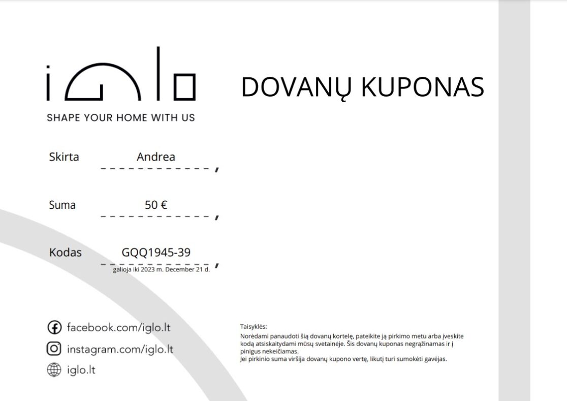 Dovanų kuponas - iglo.lt